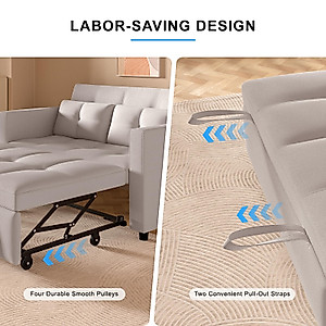 PUREMIND 3 in 1 Pull Out Sleeper Sofa Bed, Velvet Convertible Couch Bed with Adjustable Backrest, Pull Out Bed Couch with 2 Pillows, Loveseat Sleeper Bed with Pullout Bed for Living Room