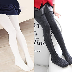 Ehdching 5 Pack Baby Toddler Girls Children Cable Knit Cotton Tights Leggings Stocking Pants (L(6-8 Years))