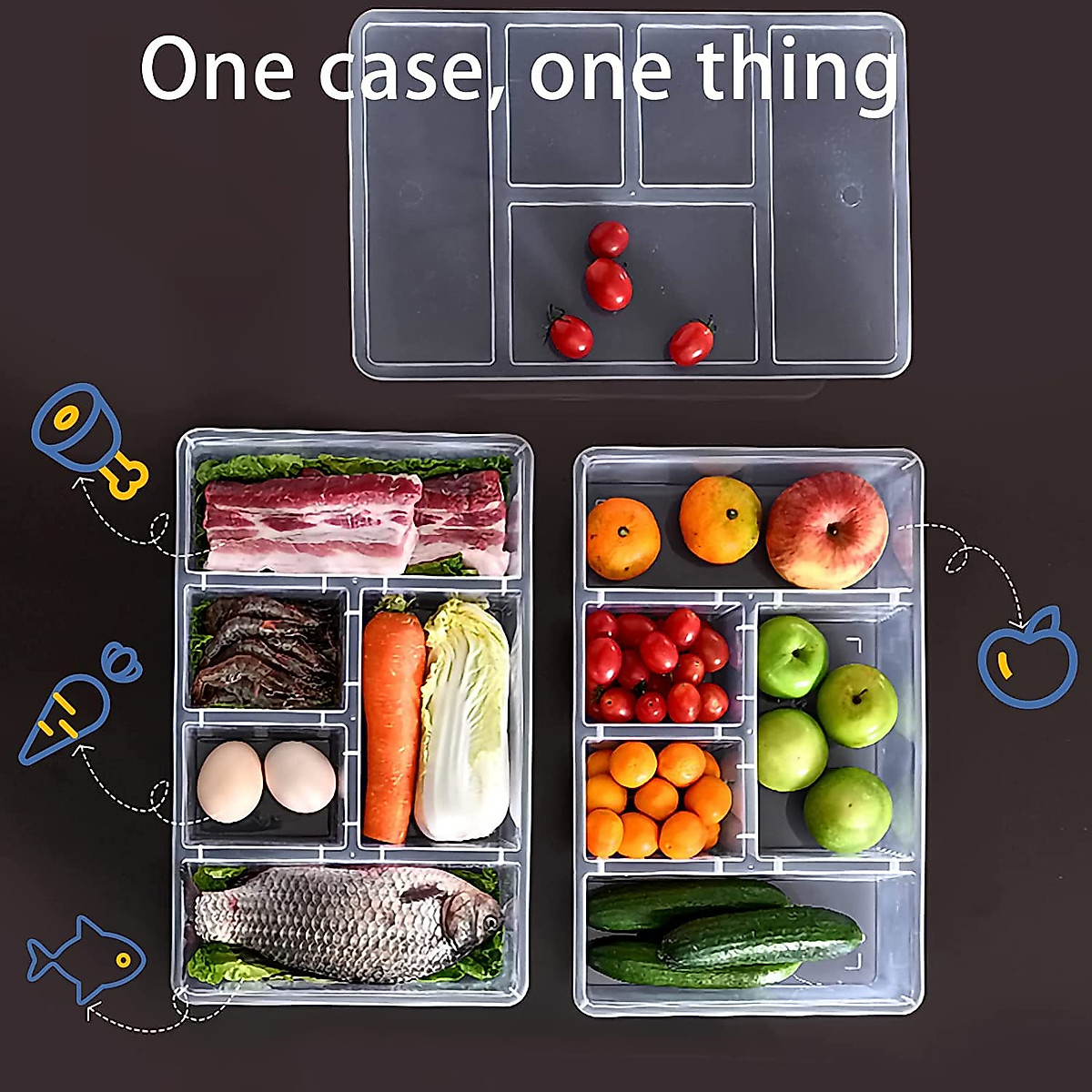 Eanpet 2Pack Veggie Tray with Lid 5 Compartment Food Container with Dividers Large Serving Tray Travel Snack Containers Stackable Produce Saver Snackle Box for Fruit,Vegetable,Salad,Meal