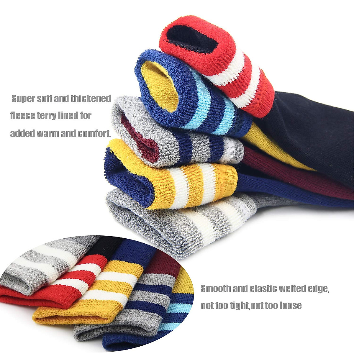 HowJoJo Boys Thick Fleece Socks Kids Winter Warm Thermal Crew Seamless Socks 5 Pack 3T/4T/5T
