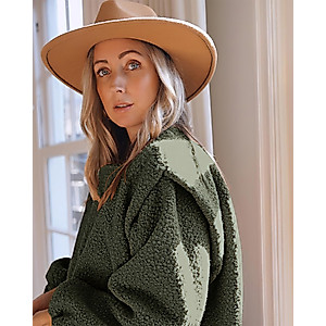 KIRUNDO Women's 2024 Fall Winter Sherpa Fleece Jacket Faux Wool Embedded Lantern Sleeve Casual Loose Outwear With Pockets(Army Green, Medium)