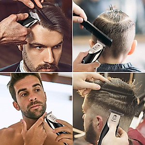 Mefor Beard and Hair Trimmer, Professional Clippers Haircut Kit,Cordless Men's Trimmer with T-Blade,3 Adjustable Speeds,Blade Lubricating Oil,LED Display Guide Combs for Family Use