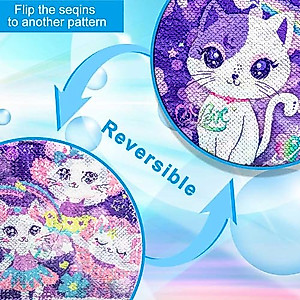 KLFVB Kids Rolling Backpack for Girls, Roller Wheels School Bag with Lunch Bag, Wheeled Sequins School Bookbag for Children - Cat