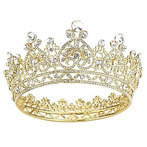 COCIDE Gold Crown and Tiara for Women Crystal Queen Crowns for Girls Rhinestones Princess Headband Luxury Full Round Hair Accessories Jewelry for Wedding Prom Bridal Party Halloween Costume (GOLD)