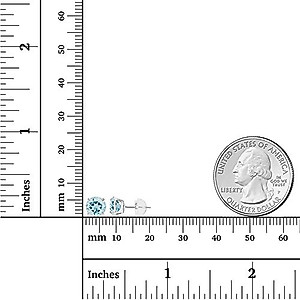 Sterling Silver 6mm Round Natural Aquamarine March Birthstone Prong Set Stud Earrings For Women