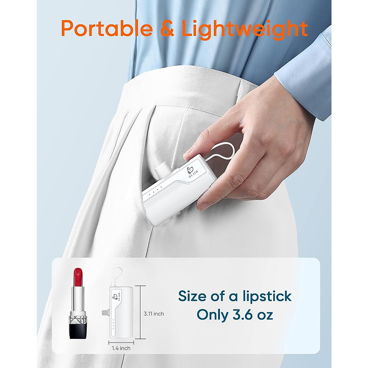 Meseto Mini Portable Charger 5000mAh, iPhone Power Bank Charging Battery Pack, External Backup Phone Charger Compatible with iPhone 13, 12, 11, X, XR, XS Max, 8, AirPods, White