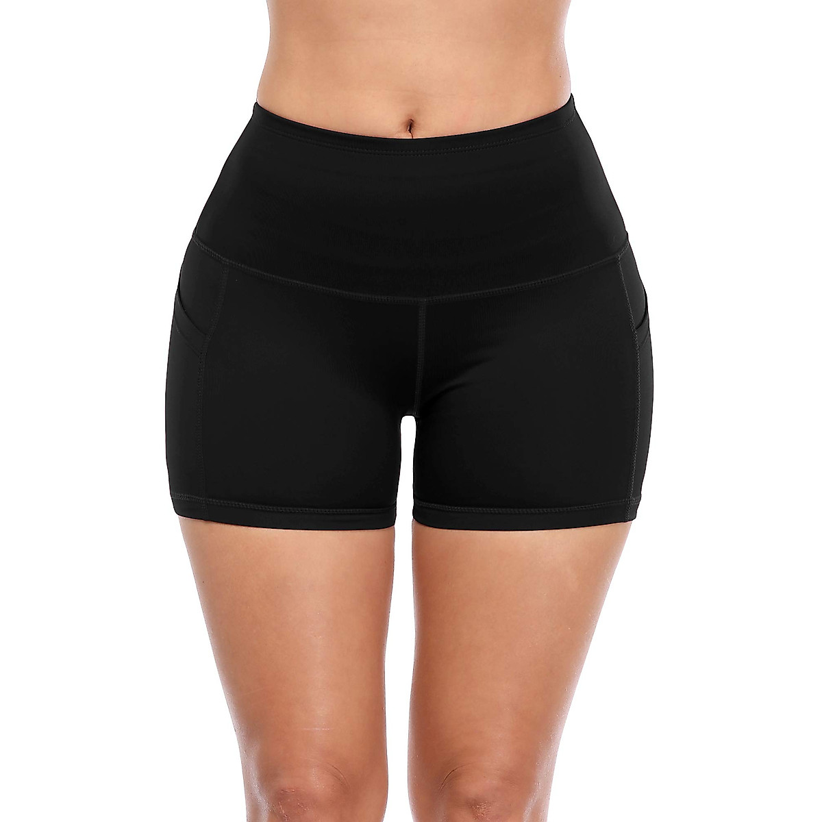 CADMUS High Waist Athletic Shorts for Womens Yoga Fitness Workout Running Shorts with Deep Pockets,3 Pack,1016,Black & Black & Black,Medium