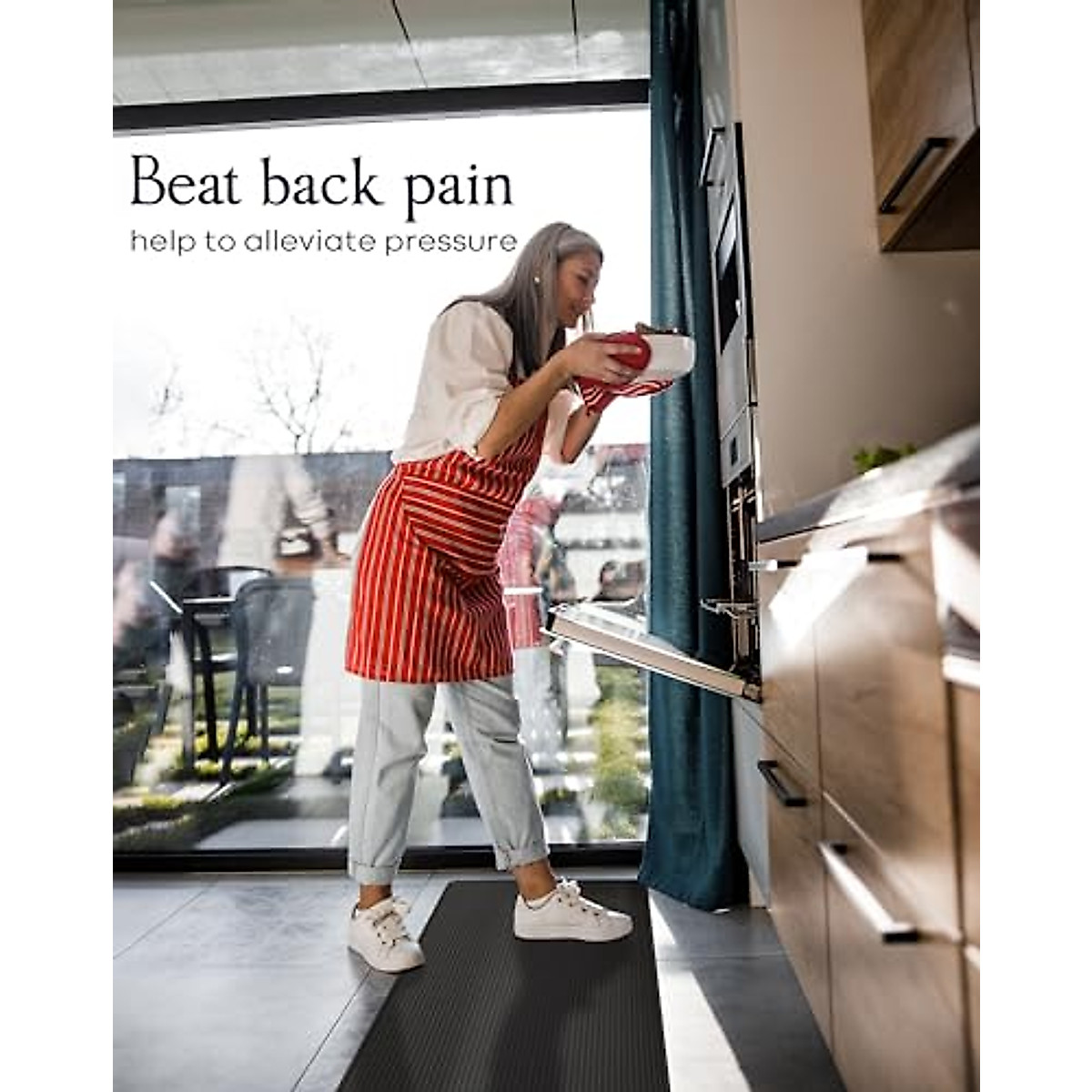 Homergy Anti Fatigue Kitchen Mats for Floor 2 PCS, Memory Foam Cushioned Rugs, Comfort Standing Desk Mats for Office, Home, Laundry Room, Waterproof & Ergonomic, 17.3×30.3 & 17.3×59, Black