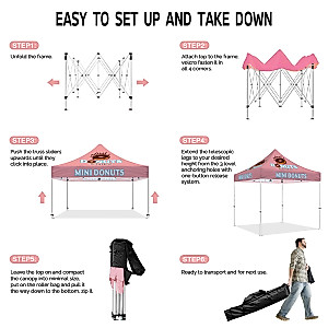 ABLEM8CANOPY Custom Canopy Tent 10x10 with Logo, Personalized Pop Up Canopy Tent with Optional Walls for Business Events, Trade Shows, Farmers Market, Roller Bag Included(Mini Donuts)