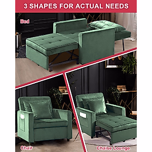 Litbird [UPDATED] Convertible Chair Sleeper Bed, Stepless Adjustable Backrest, Futon Chair Turns Into Bed, Sleeper Sofa for Living Room, 3 in 1, Imitation Flannel, Dark Green