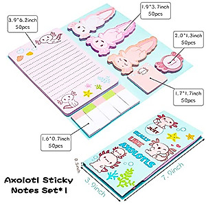 Xqumoi I Just Really Like Axolotl Sticky Notes Set, 550 Sheets, Animal Mexican Walking Fish Shaped Self-Stick Notes Pads Divider Tabs Bundle Writing Memo Pads Page Marker School Office Supplies Gift