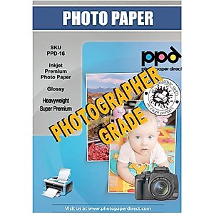 PPD 50 Sheets Inkjet Super Premium Glossy Photo Paper 11x17 68lbs 255gsm 10.5mil Tabloid Size Microporous Professional Photographer Grade Instant Dry Fade and Water Resistant (PPD-16-50)