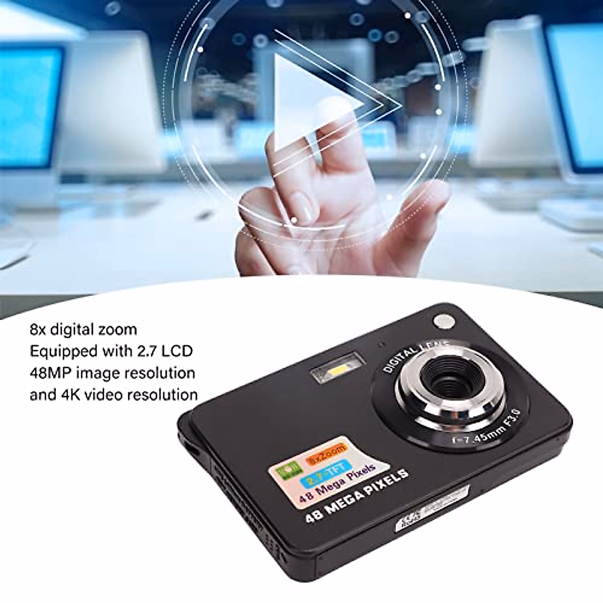 Digital Camera, 4K 48MP 8X Zoom Portable Compact Camera with 2.7Inch LCD Screen, Small Pocket Camera Kids Digital Camera for Christmas Birthday Gifts