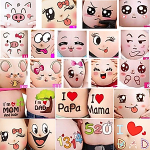 24 Pack Funny Facial Expressions Stickers Pregnant Babies Bump Belly Stickers for Pregnant Women Photography Props
