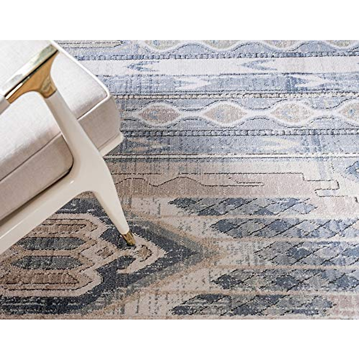 Unique Loom Portland Collection Southwestern Inspired Striped Tone Area Rug, 8 ft x 10 ft, Navy Blue/Tan