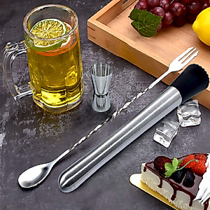 Professional Grade Bar Tool,Mojito Muddler Bar Tool Set,Durable Muddler Pestle, Stainless Steel Muddler Bar Tool, Cocktail Muddler Mixed Spoon, Muddler Pestle Grooved Nylon Head(3PACK)’