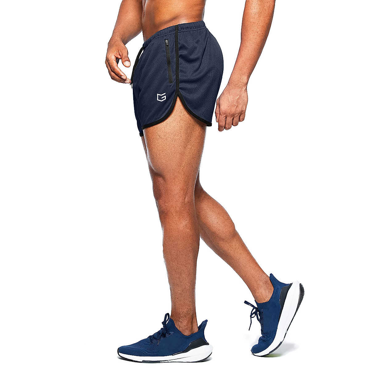 G Gradual Men's Running Shorts 3 Inch Quick Dry Gym Athletic Jogging Shorts with Zipper Pockets (Navy, X-Large)
