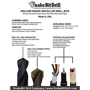 SnakeBit Drill 3/8" x 18" Wood & Masonry Cable Installer Drill Bit - Hollow Shank - 2 Pack - MADE IN USA