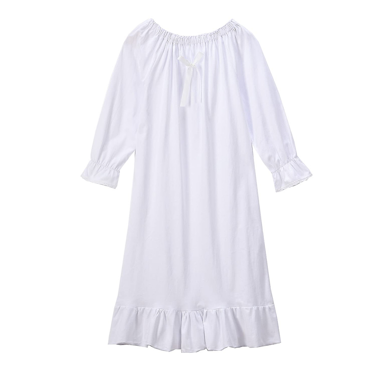 PUFSUNJJ Kids Girls Soft Cotton Nightgown Sleepwear Dress Toddler 3-12 Years Off-white