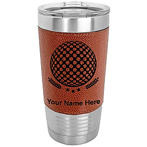 LaserGram 20oz Vacuum Insulated Tumbler Mug, Golf Ball, Personalized Engraving Included (Faux Leather, Basketball Style)