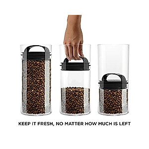 Best PREMIUM Airtight Storage Container for Coffee Beans, Tea and Dry Goods - EVAK - Innovation that Works by Prepara, Glass and Stainless, Soft Touch Black Handle, Mini