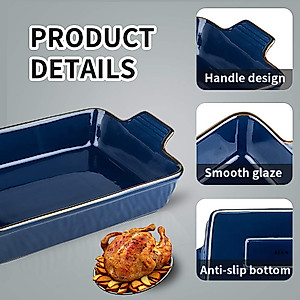 KOOV Individual Lasagne Pan Deep, Rectangular 9x13 Baking Dish, Ceramic Baking Dish, Bakeware for Tapas, Roasting, Casserole Dish for Oven, Texture Series (Aegean)