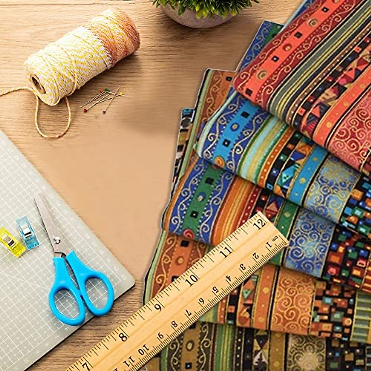 Gigicloud 5 Pcs/Set Fat Quarters Fabric Bundles, Colored Printing Fabrics Ethnic Style Pattern Cotton Fabric Quilting Squares Handmade Patchwork Quarter Sheets Set for Sewing, 10 x 8 inch