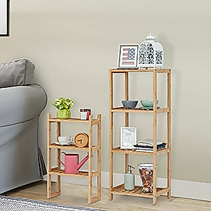 Kinsuite Bamboo Shelf Removable Multifunctional 7-Layer Shelving Unit - Storage Corner Shelves for Bathroom Living Room Kitchen, Nature