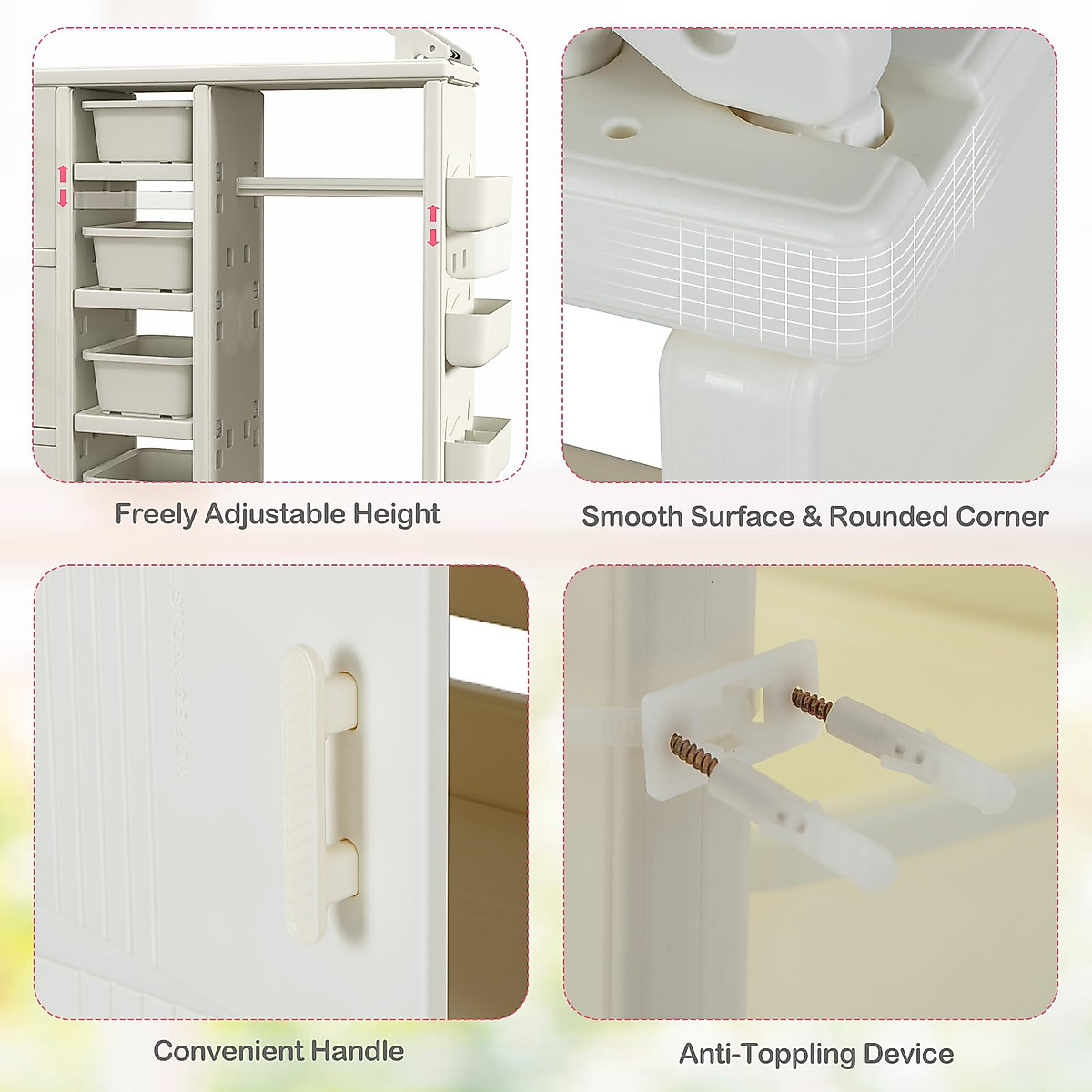 Costzon Kids Costume Storage Closet, Children Pretend Dresser Wardrobe, Open Hanging Armoire Closet with Storage Bins, Shelves, Side Baskets, Dress Up Center Clothing Organizer for Kids (White)