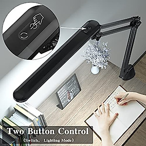 LED Desk Lamp with Clamp, OZAPZ 12W LED Clamp Light with 5 Color Temperatures, Stepless Dimmer, Metal Clamp Lamp with 360 Degree Swing Arms, Clamp Desk Lamp for Work, Living Room, Sewing, Craft(Black)