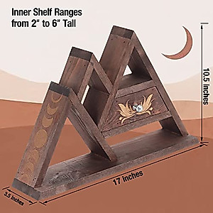SSISSI Moon Phase Mountain Shelf - Triangle Shelf with Drawer - Moon Shelf for Crystals - Crystal Holder - Witchy Room Decor - Boho Decor - Wooden Rustic Crystal Shelf - Woodland Nursery Decor