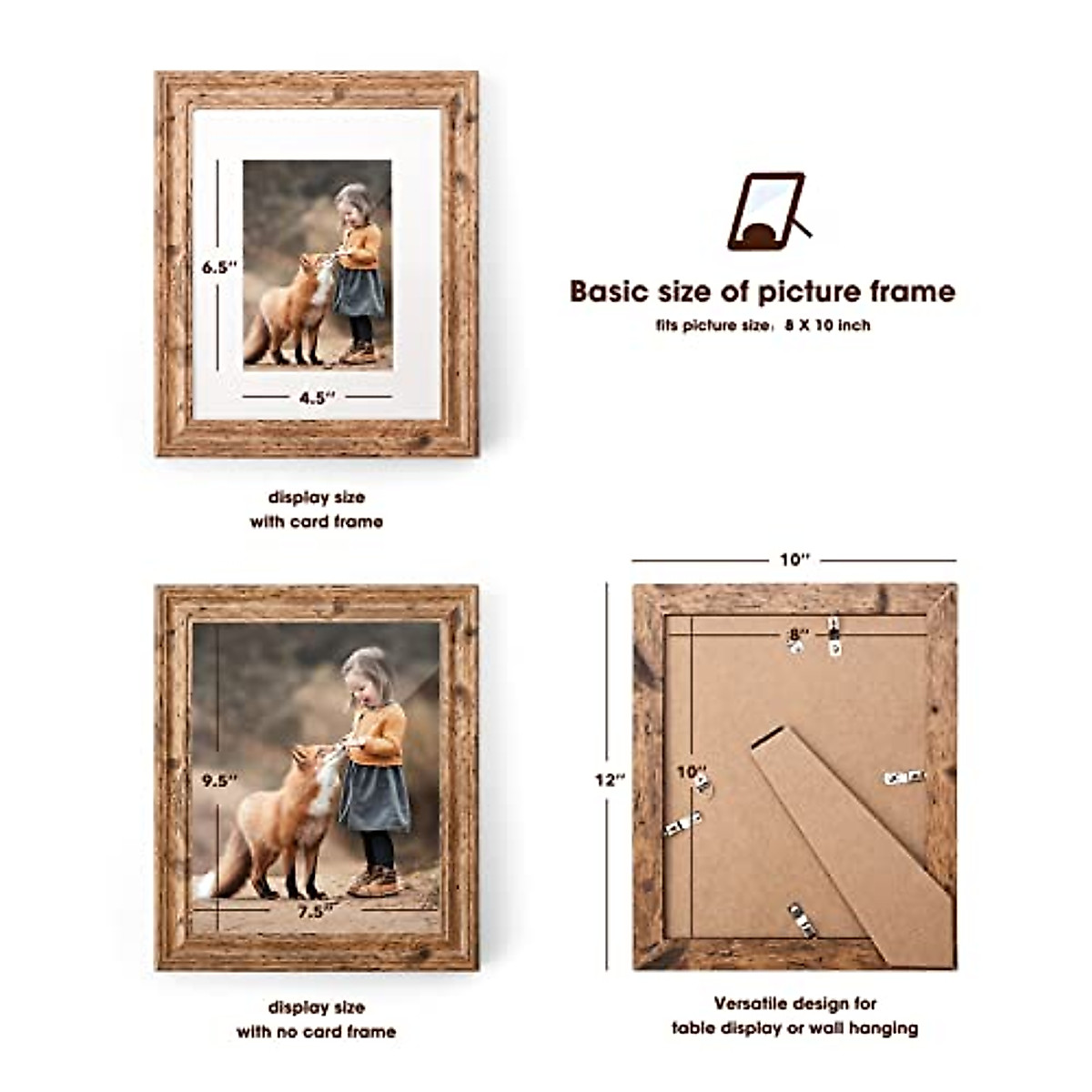SYNTRIFIC 8x10 Picture Frame Set of 6, Rustic Farmhouse Wood Picture Frames 5x7 with Mat or 8x10 Without Mat,Tabletop Display and Wall Mounting for Home Collage Brown Photo Frame for Gift,Walnut