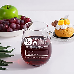 Gtmileo Wine Lover Gift - Funny Prescription Wine Stemless Wine Glass, Gift for Doctors, Nurses, Pharmacy, Pharmacist,Wine Lovers, Friends, Unique Gag Gift for Nurses Day, Birthday, Christmas, 15Oz