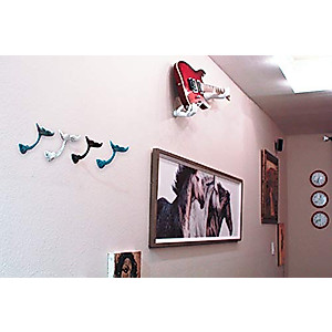Zeckos Set of 4 Colorful Cast Iron Whale Tail Wall Hooks Decorative Coastal Metal Hangers