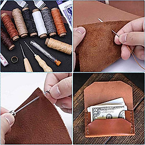 Cridoz 35 Pcs Leather Stitching Pouch Kit with 4mm Prong Sewing Hole Punch, Leather Sewing Tools, Waxed Thread and Large-Eye Stitching Needles for Beginner Leather Sewing Working Crafting Projects