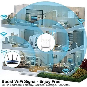 WiFi Repeater - 1200Mbps WiFi Range Extender Wireless Signal Repeater Booster, Dual Band 2.4G and 5G Expander, 4 Antennas 360° Full Coverage, Extend WiFi Signal to Smart Home Devices（AK1206 White）