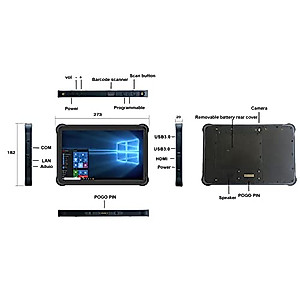 Sincoole Rugged Tablet, CPU Intel Core i5-8200Y,10.1 inch Windows 10 Pro Rugged Tablet with 2D Barcode Scanner (RAM/ROM 8GB+256GB)