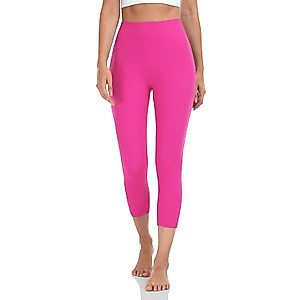 HeyNuts High Waisted Yoga Capris Leggings for Women, Buttery Soft Workout Cropped Pants Compression 3/4 Leggings 21'' Sonic Pink M(8/10)