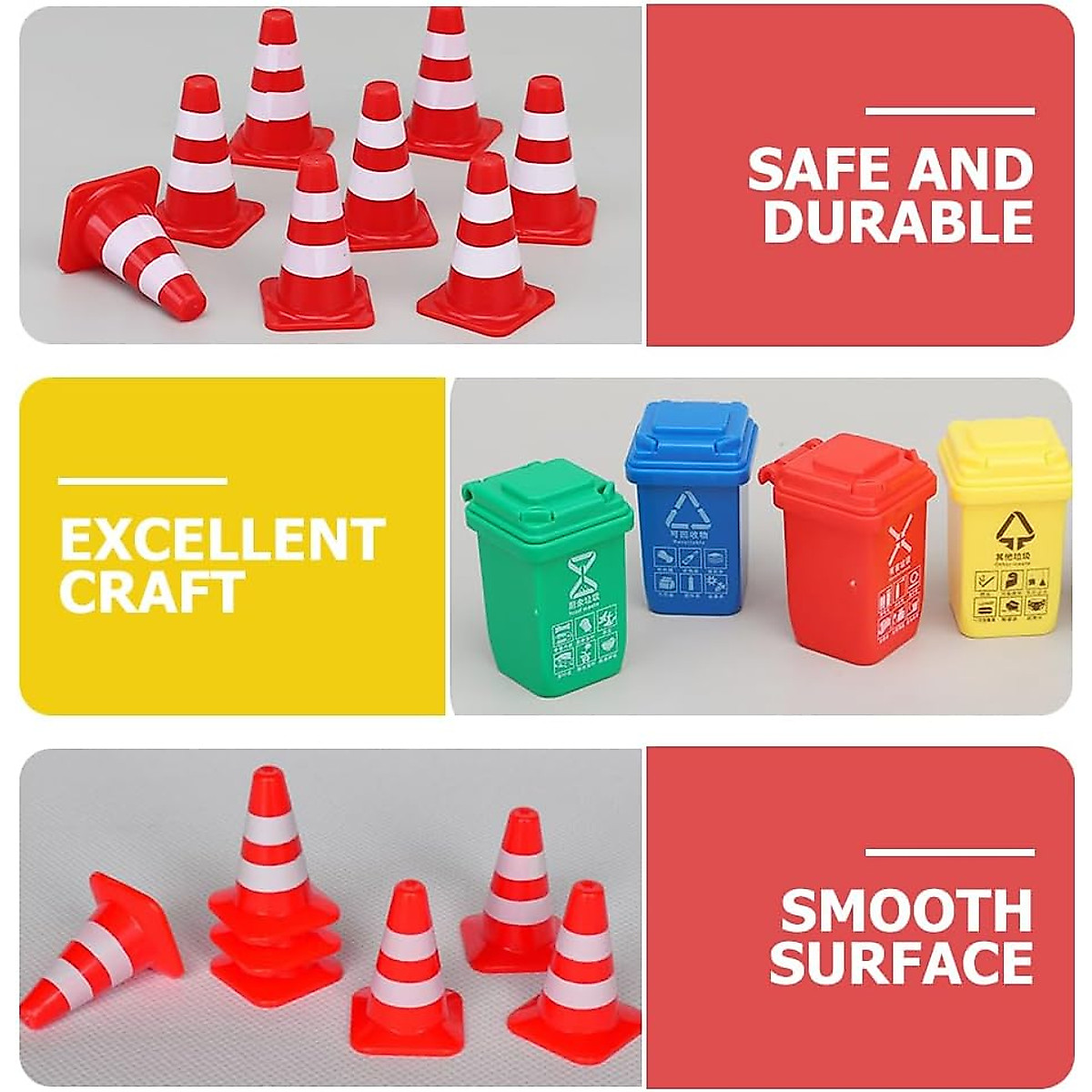 NUOBESTY Mini Traffic Signs Set, Plastic Street Signs Playset Traffic Cones Yellow Warning Sign Garbage Can Toy Safety Education Toy for Kids 25pcs