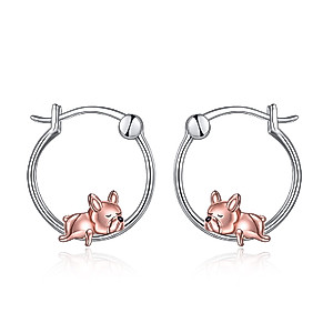 VONALA French Bulldog Hoop Earrings 925 Sterling Silver Cute Animal Dog Jewelry Birthday Gifts for Women (French Bulldog)