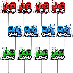 Train Shaped Lollipops, Individually Wrapped Candy Suckers for Birthday Party, Favors for Kids, Goodie Bags and Candy Buffet, Hand Decorated Pops (12-Pieces)