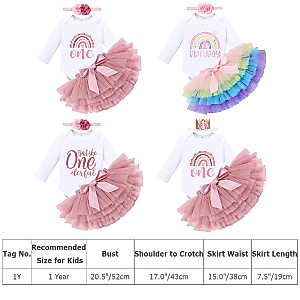 Boho Rainbow First Birthday Outfit Girl Baby Fall Winter 1st Birthday Dress Toddler Long Sleeve Romper Tutu Skirt with Diaper Covers Photoshoot Bohemian Themed Party Supplies Dusty Pink Onederful 1T