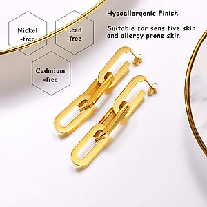 Oversize Statement Earrings Fashion 18K Gold Plated Long Dangle Square Hoop Earring Asymmetrical Earrings for Women