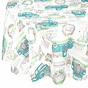 Newbridge Nostalgic Easter Market Farm Truck Vinyl Flannel Backed Tablecloth - Spring Flower Market, Bunny and Egg Print Indoor/Outdoor Easy Care Vinyl Tablecloth, 52” x 70” Oblong/Rectangle