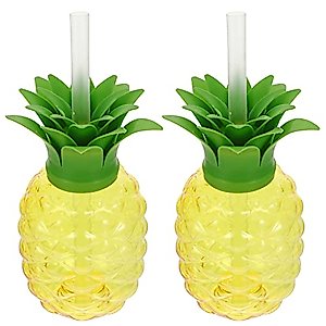 4pcs Pineapple Cup Beach Cup Upside down Pineapple Hawaiian Cups Summer Party Cups Tropical Cups with Straws Pineapple Juice Cup Water Cup Water Cups Modeling Plastic Drinks Child