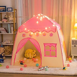 Rettebovon Princess Tent for Girls Girls Play Tent with Star Lights Kids Tents and Playhouses Kids Playhouse Girls Toys Indoor and Outdoor Princess Castle Play Tent for Kids Girls Gift