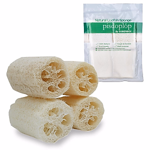 pisdoplop 4" Natural Loofah Exfoliating Body Sponge Scrubber for Skin Care in Bath Spa Shower Pack of 4