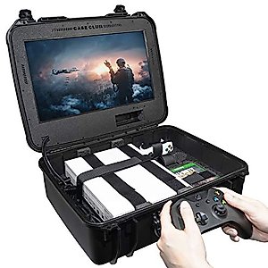 Case Club Waterproof Gaming Station to fit Xbox One X/S. Portable Gaming Station with Built-in Monitor & Storage for Controllers & Games, Gen 2