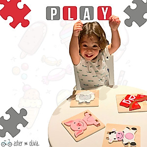 Wooden Puzzles for Toddlers 1-3 – Educational Jigsaw PuzzlesToys for Preschool Kids Ages 1 2 3 Year Old Boys or Girls Gift with Matching Canvas Bag - Farm Wooden Animals Set Developmental Games