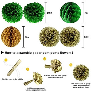 St Patrick's Day Decorations, Green Gold Party Supplies Hanging Paper Lanterns Clover Garland Tissue Paper Fan Pom Pom Flowers for Irish Party Saint Patricks Day Decor